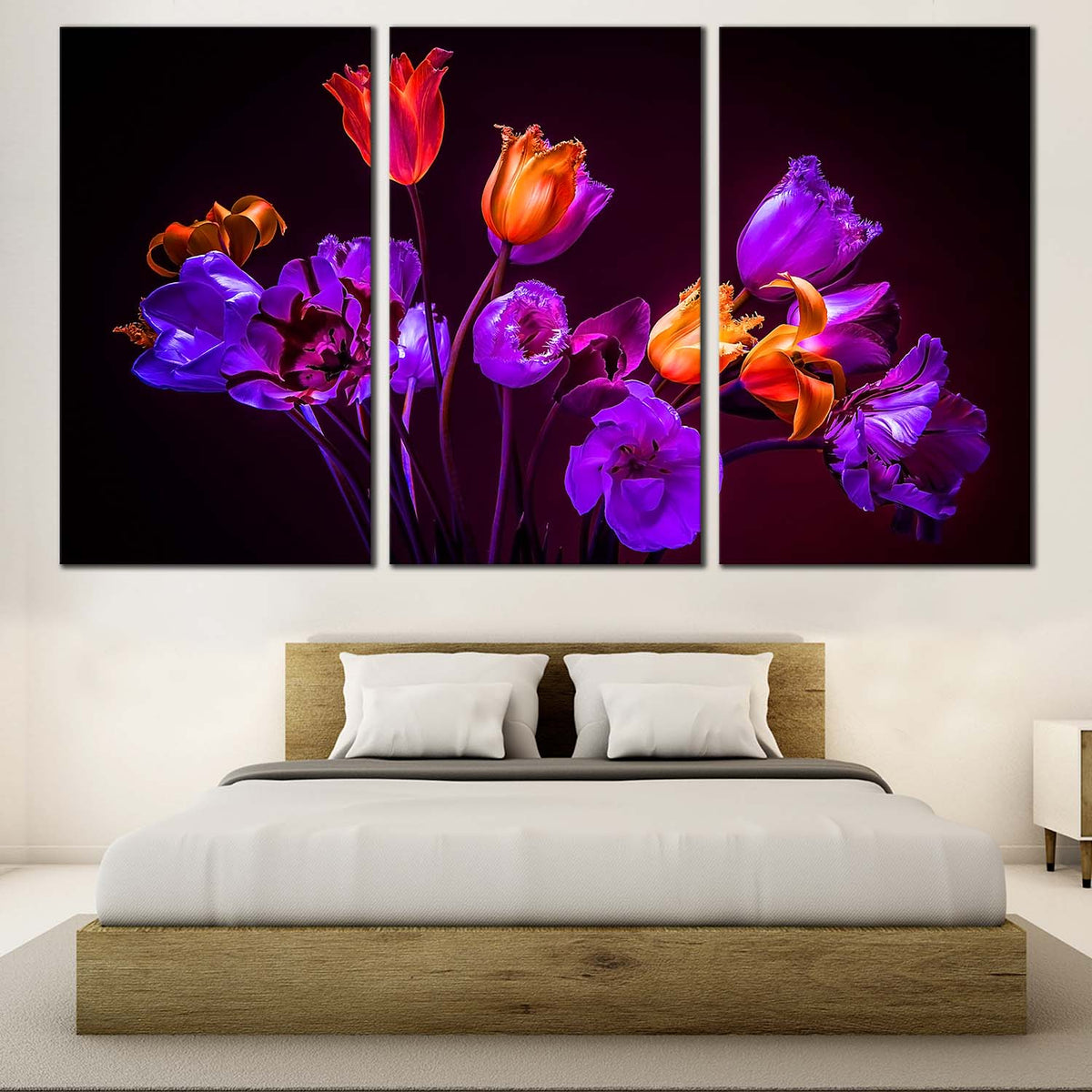 Flowers Background Canvas Print, Orange Tulip Floral Triptych Multiple – Dwallart
